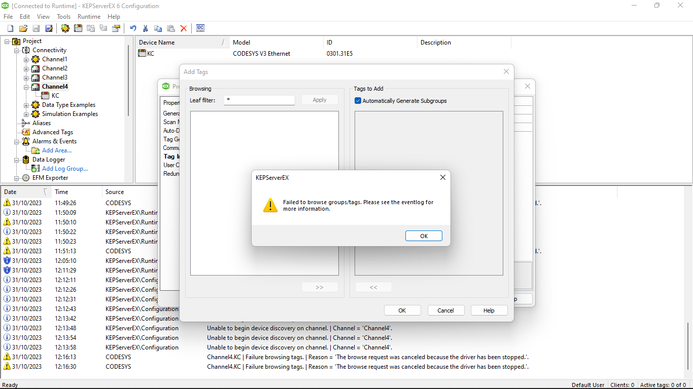 Codesys tag connection failure and device discover... - PTC Community